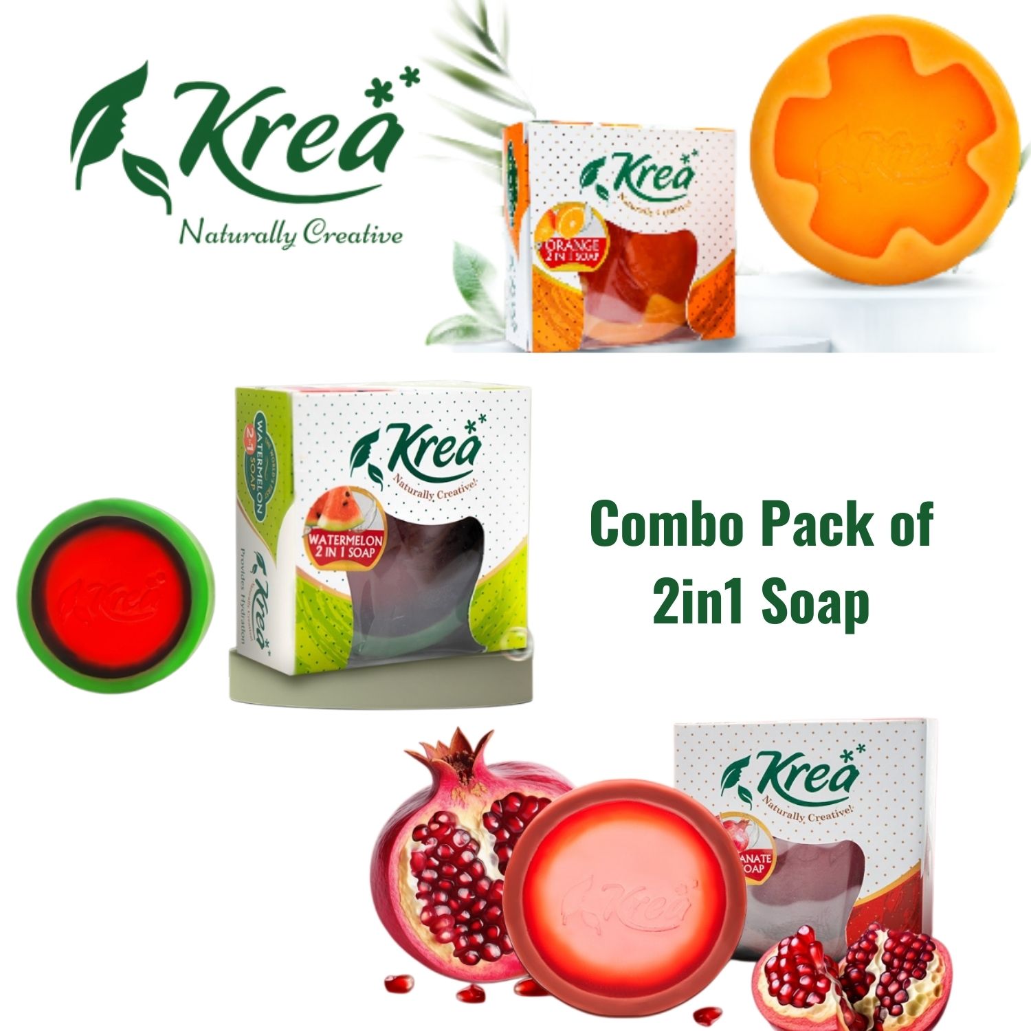 Krea 2in1 Soaps Combo - Orange 2in1,Pomegranate 2in1 and Watermelon ...