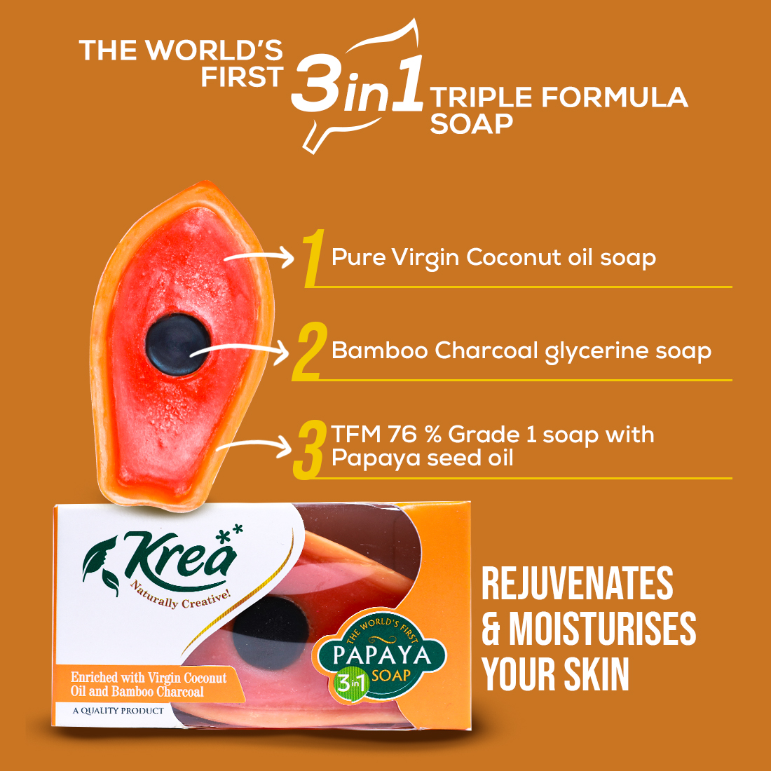 Krea Papaya 3in1 Soap(Pack of 3) - Krea Beauty